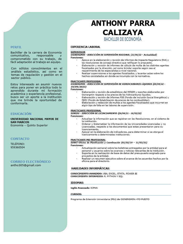 Anthony Parra Calizaya CV | PDF