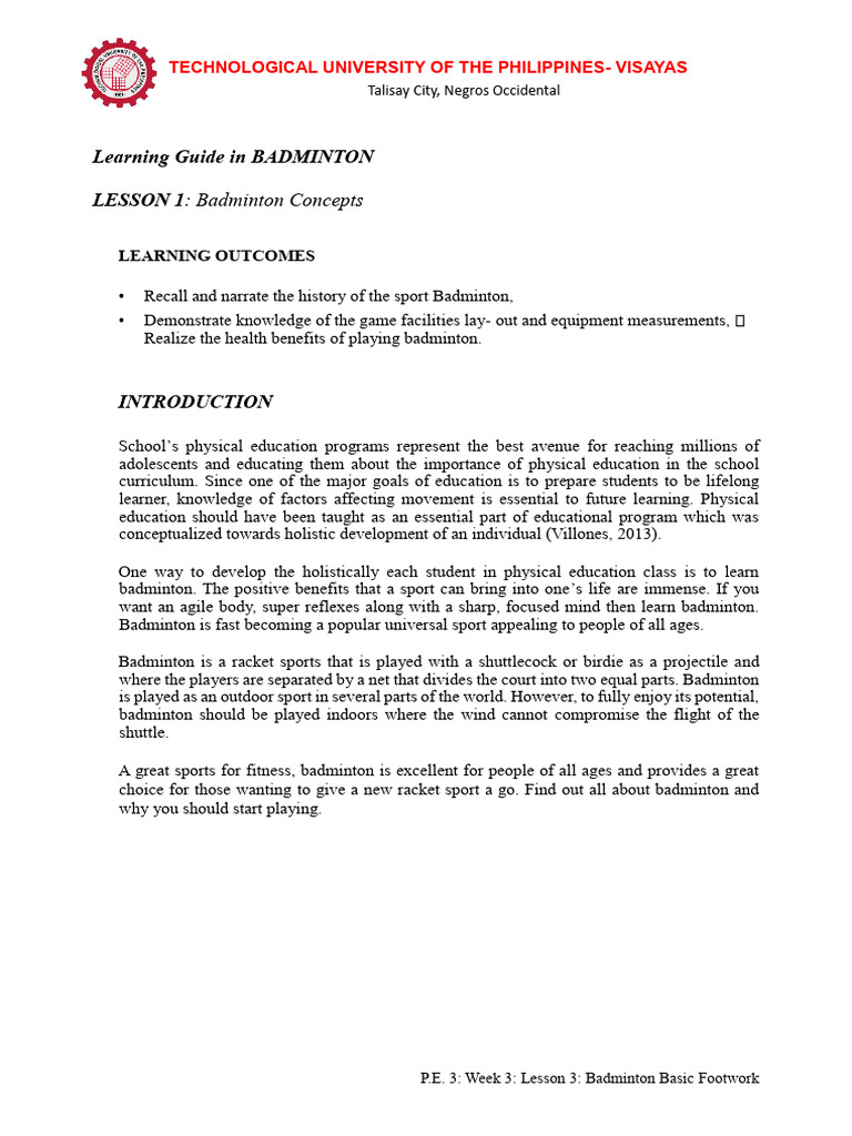 PATHFIT-3-Badminton-Week-1 | PDF