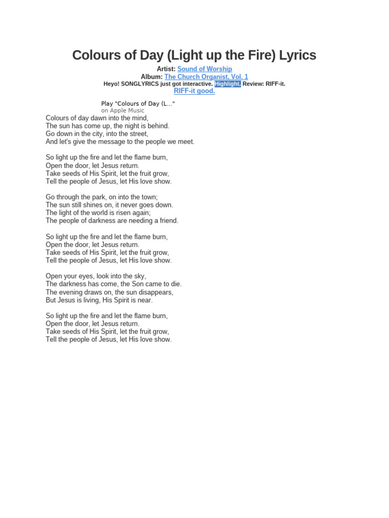 Colours of Day Hymn | PDF