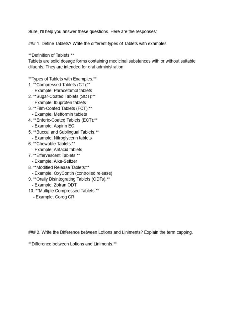 Tablet Types & Pharmaceutical Terms | PDF | Wellness