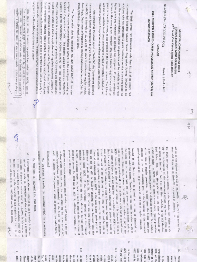 MACP Upgradation Circular of 2011 | PDF