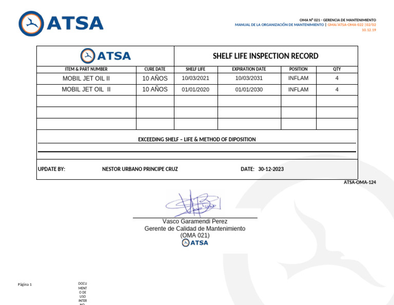 A. Shelf Life Inspection Record 2024 | PDF