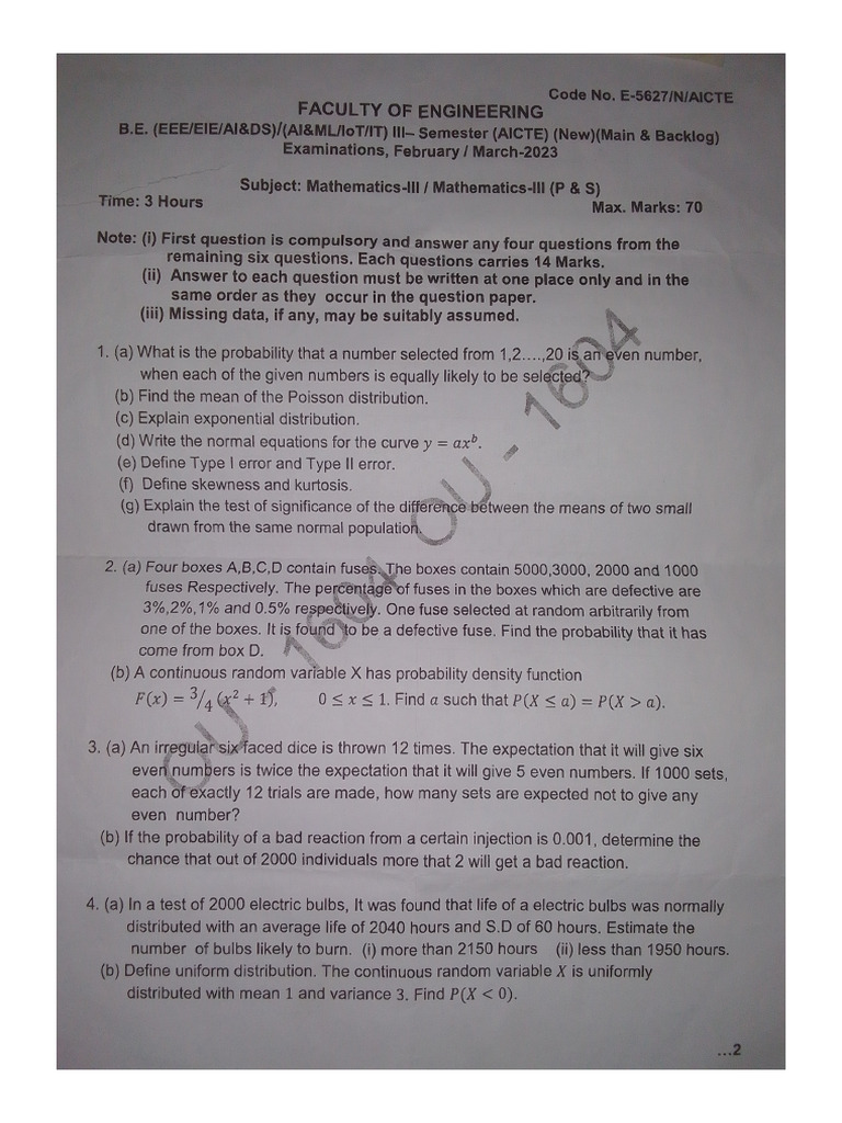 Mathematics-Iii (Pde, Prob&stats) 2023 | PDF