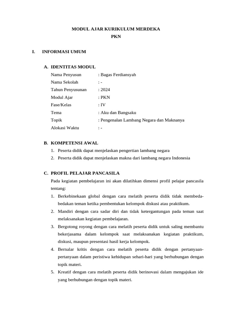 Modul Ajar PKN | PDF