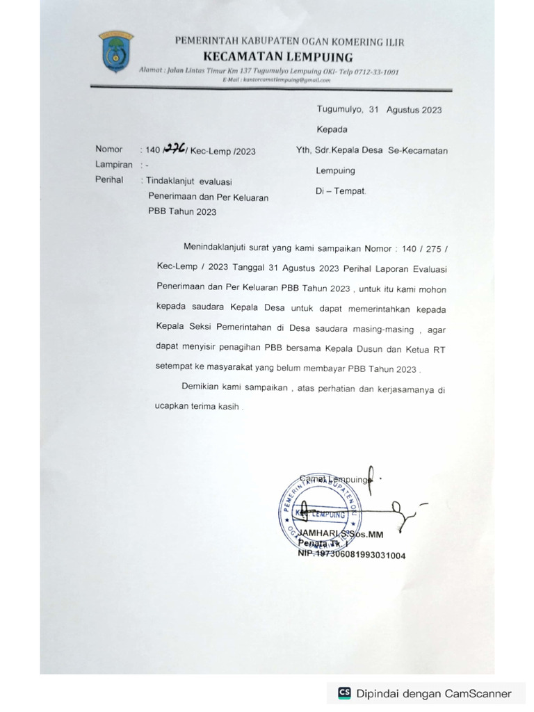 tindak lanjut evaluasi PBB 2023 | PDF