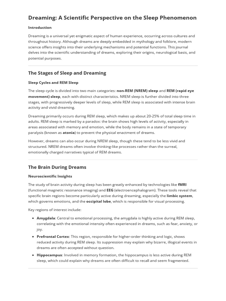Dreaming A Scientific Perspective On The Sleep Phenomenon | PDF