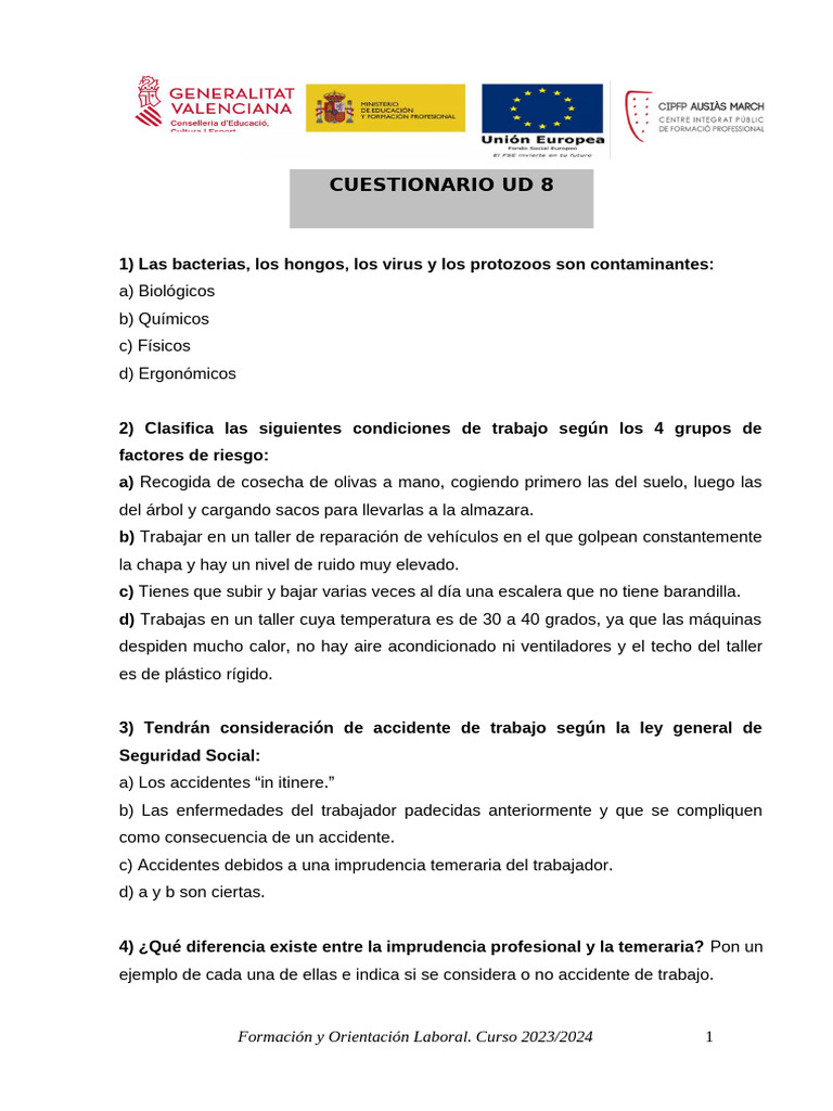 Cuestionario Ud 8 | PDF