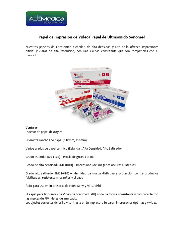 Papel de Ultrasonido Sonomed UPP | PDF