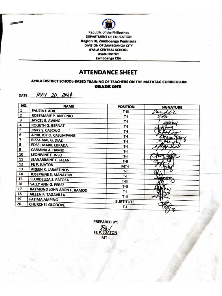 Matatag Attendance | PDF