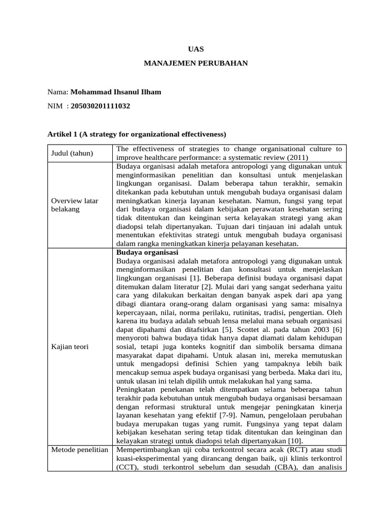 UAS Manajemen Perubahan | PDF
