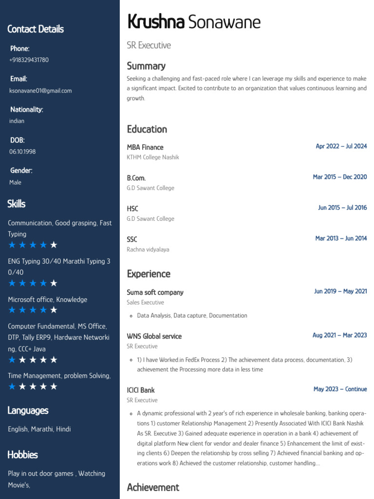 Krushna Sonawane New Resume | PDF