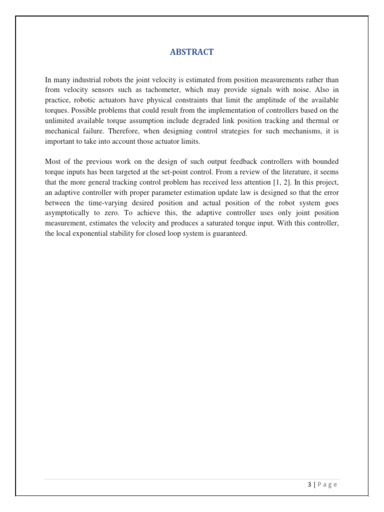 Adaptive Control For Robot Manipulators Pdf Control Theory Physics