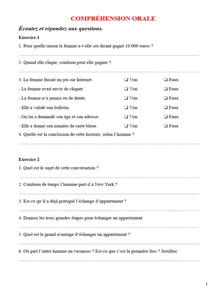 Compréhension Orale | PDF