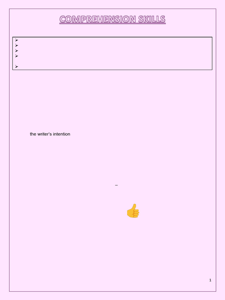 Comprehension Skills Handout | PDF