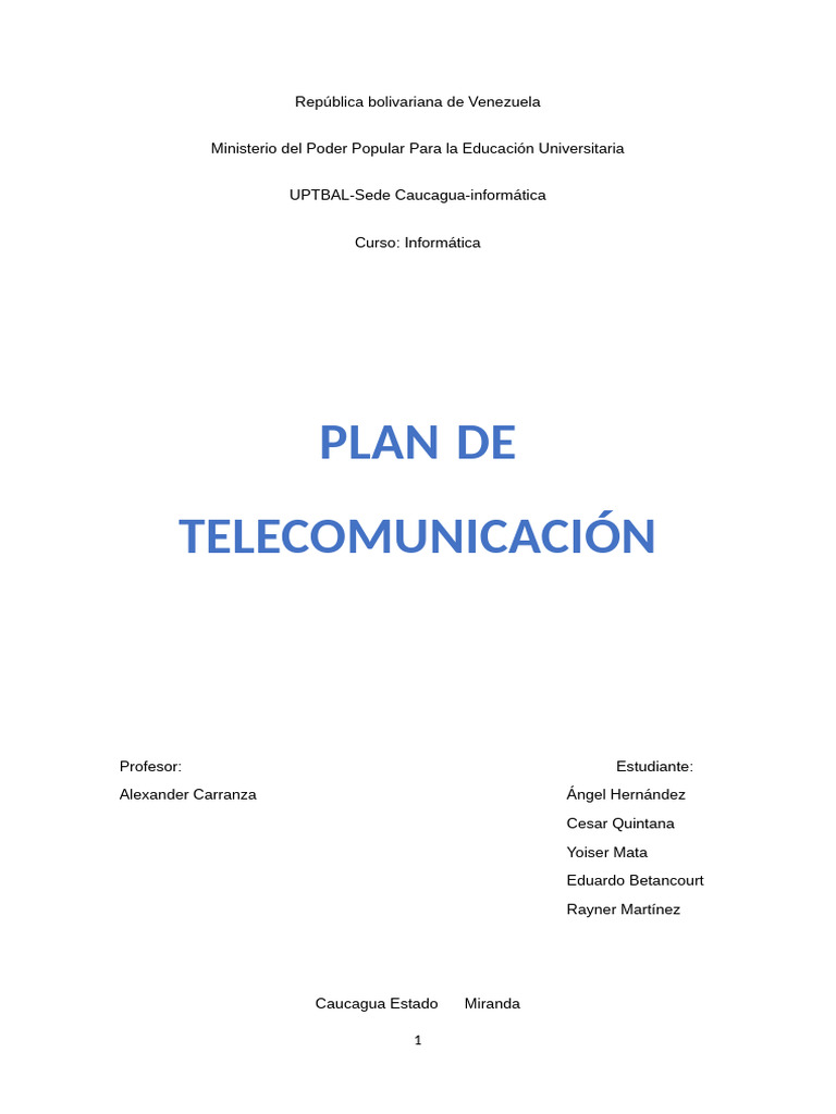 Plan de Telecomunicaciones | PDF