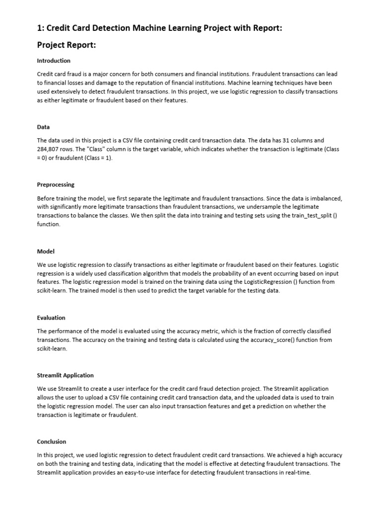 Credit Card Detection Machine Learning Project | PDF