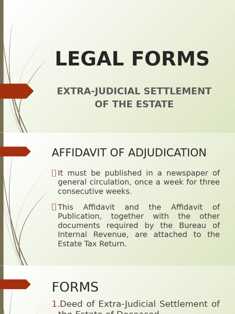 Legal Forms - Extra-Judicial Settlement of The Estate | PDF