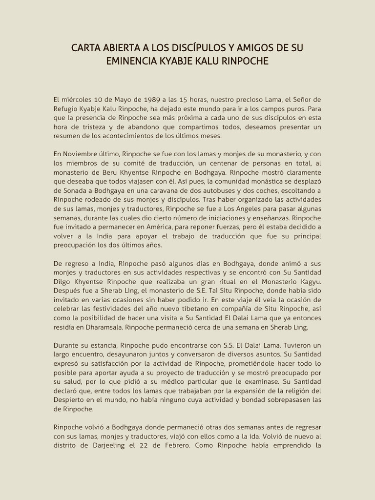 Carta Abierta de S.E. Bokar Rinpoche | PDF