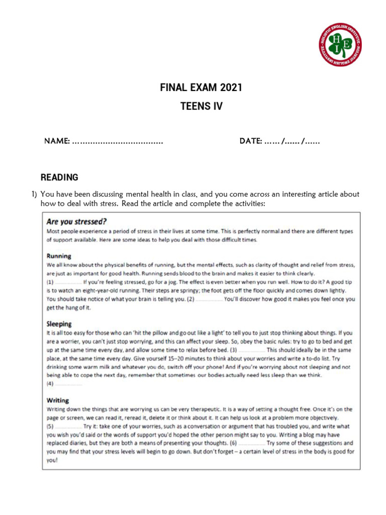 Teens Iv Final Exam 2021 | PDF
