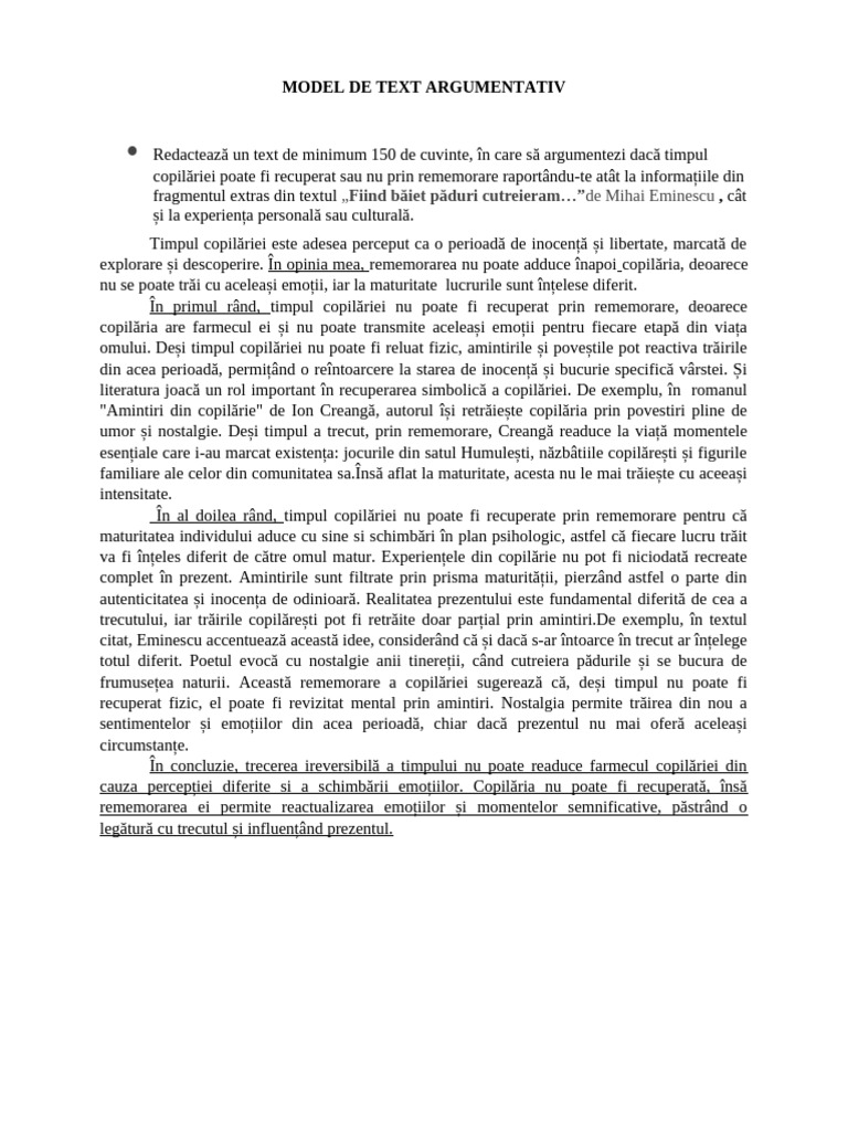 Model de Text Argumentativ | PDF