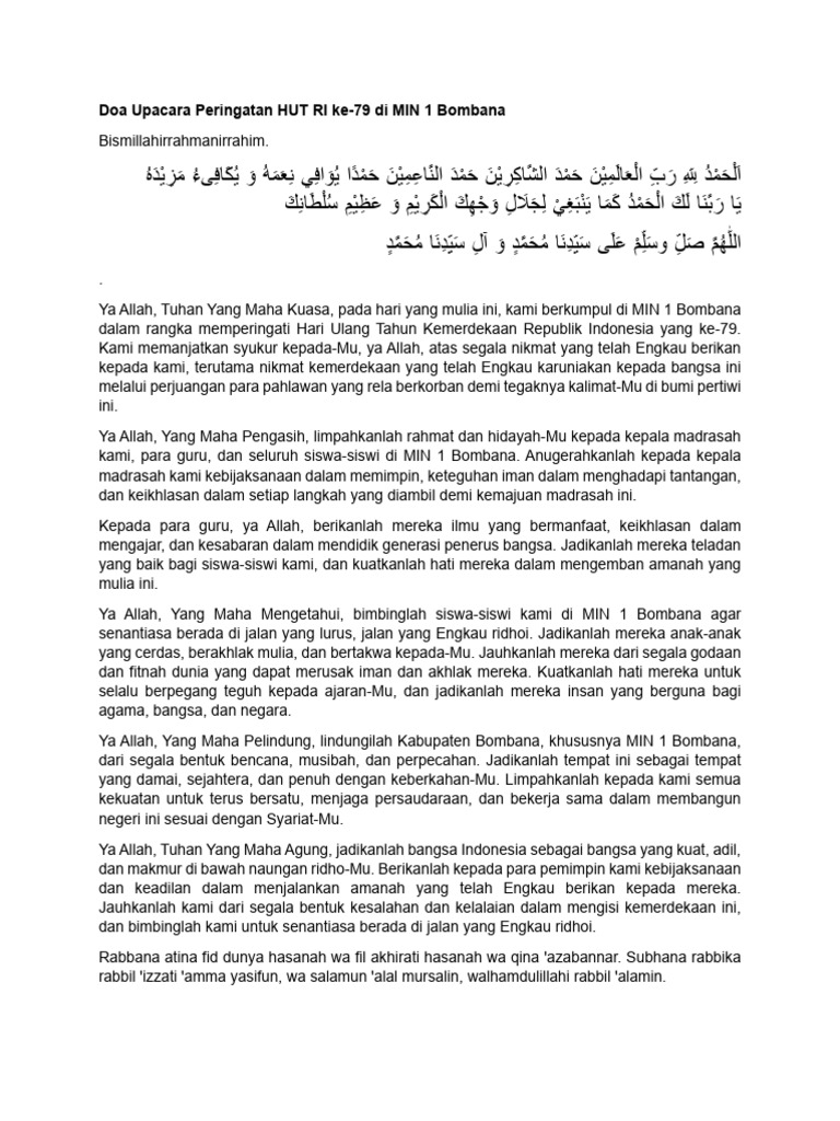 Doa Upacara Hut Ri Ke 79 | PDF