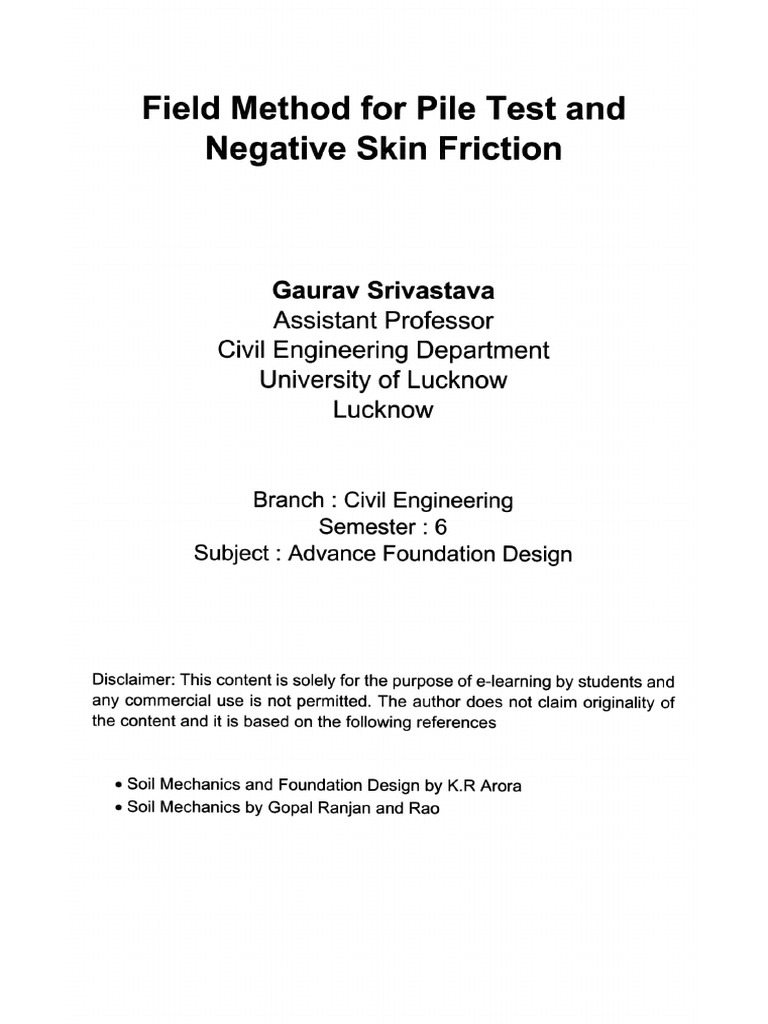 Field Method For Pile Test and Negative Skin Friction | PDF