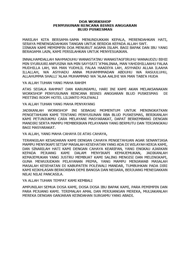 Doa Workshop Penyusunan RBA BLUD Puskesmas | PDF | Gaya Hidup