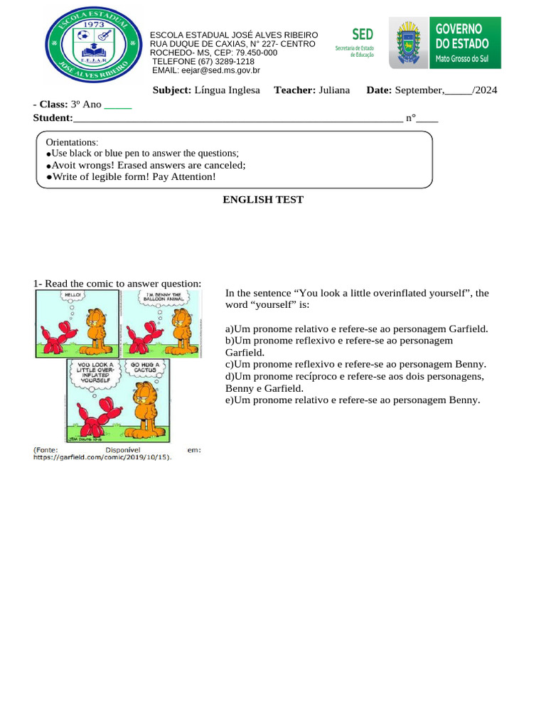 Reflexive Pronouns Test | PDF