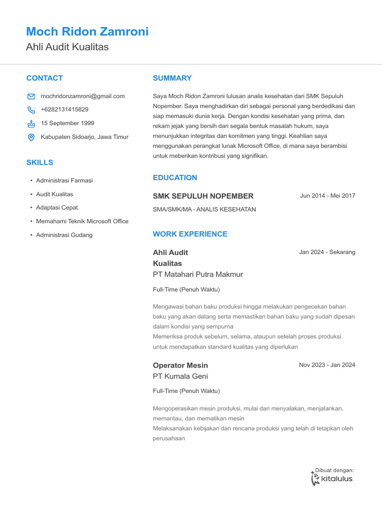 Moch Ridon Zamroni_KitaLulusCV | PDF