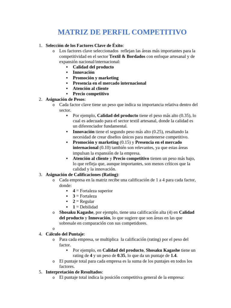 Matriz de Perfil Competitivo | PDF
