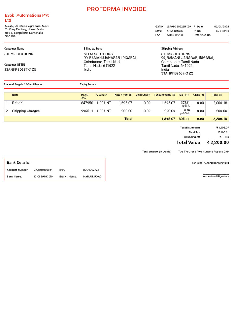 Proforma Invoice Stem Solu | PDF