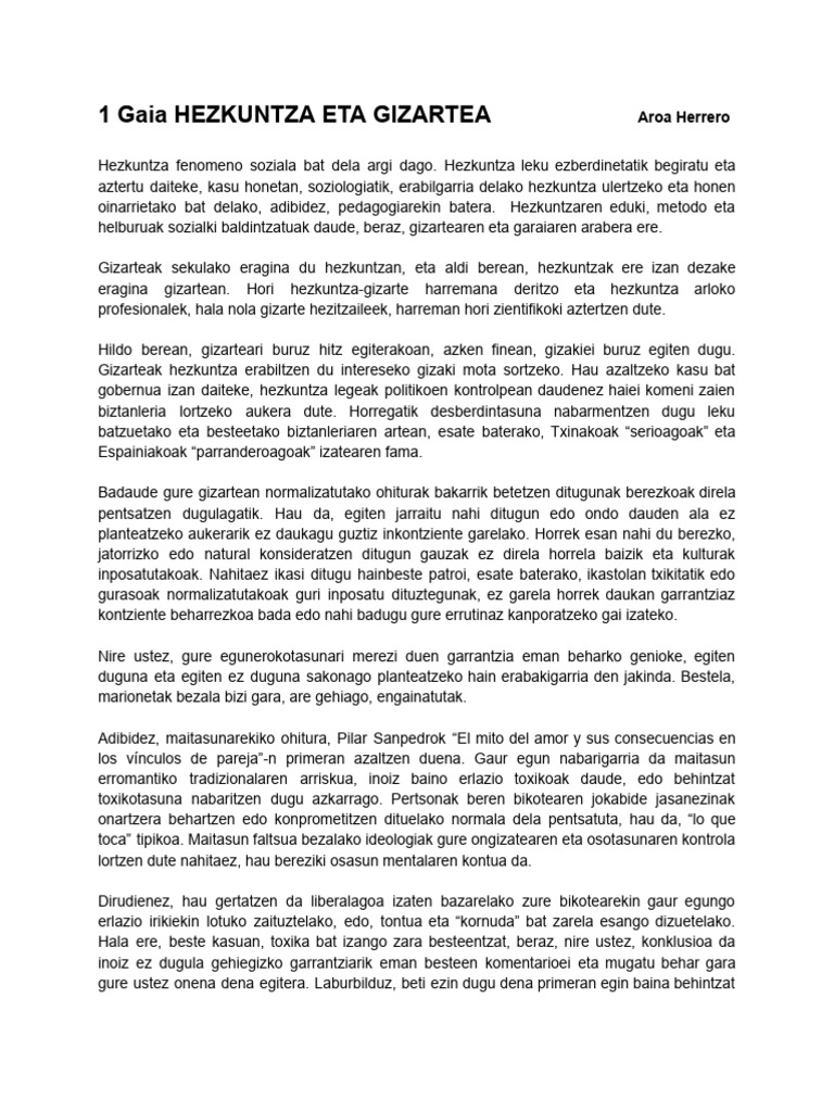 Soziologia 1 Gaia Hezkuntza Eta Gizartea | PDF