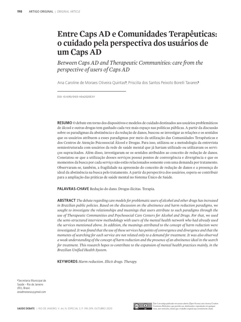Entre o CAPS AD e Comunidades Terapeuticas o Cuidado Pela Perspectiva ...