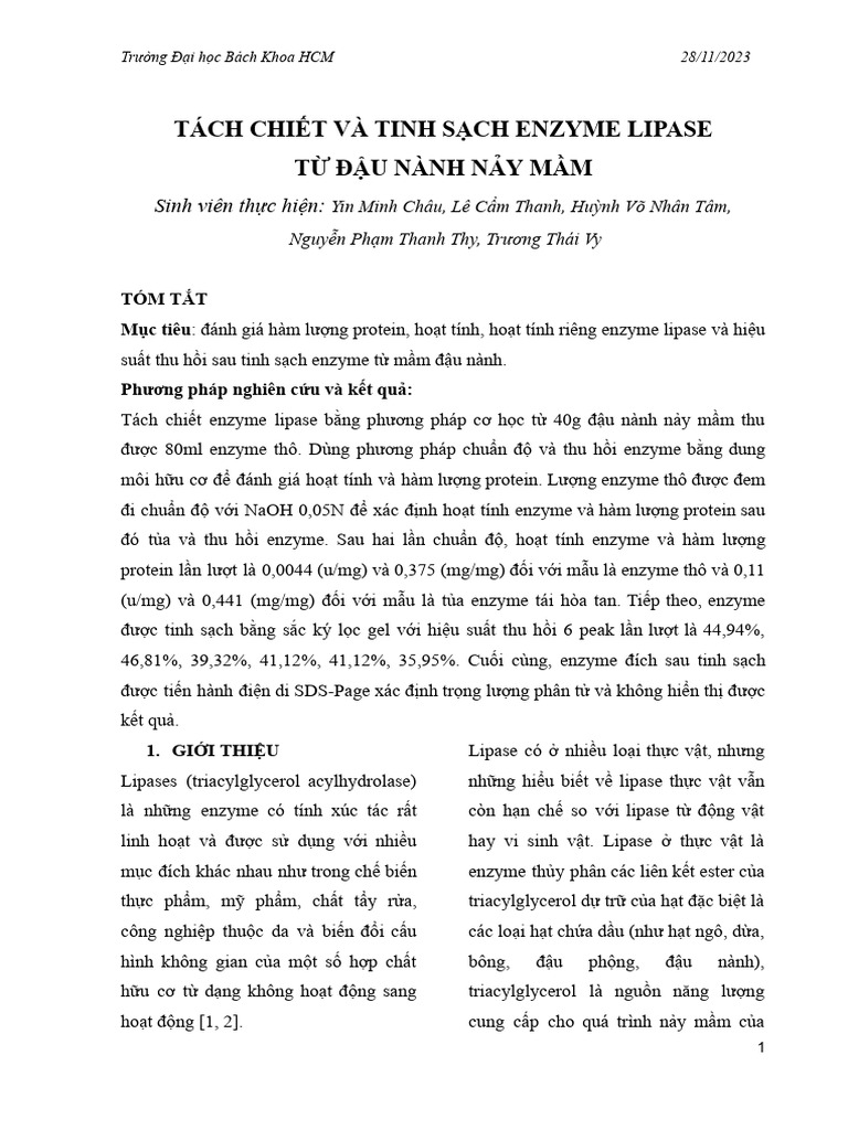 Tham khảo - L03-Nhóm 6- Báo Cáo Thí nghiệm Protein-Enzyme | PDF