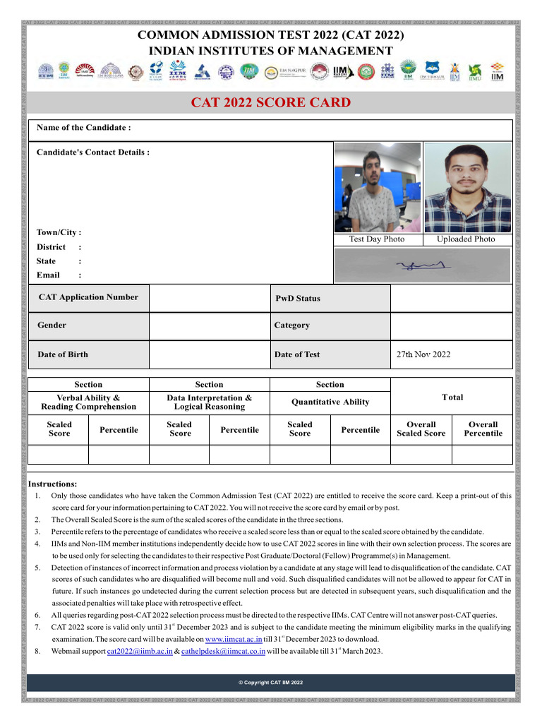 CAT Admit Card 23 | PDF
