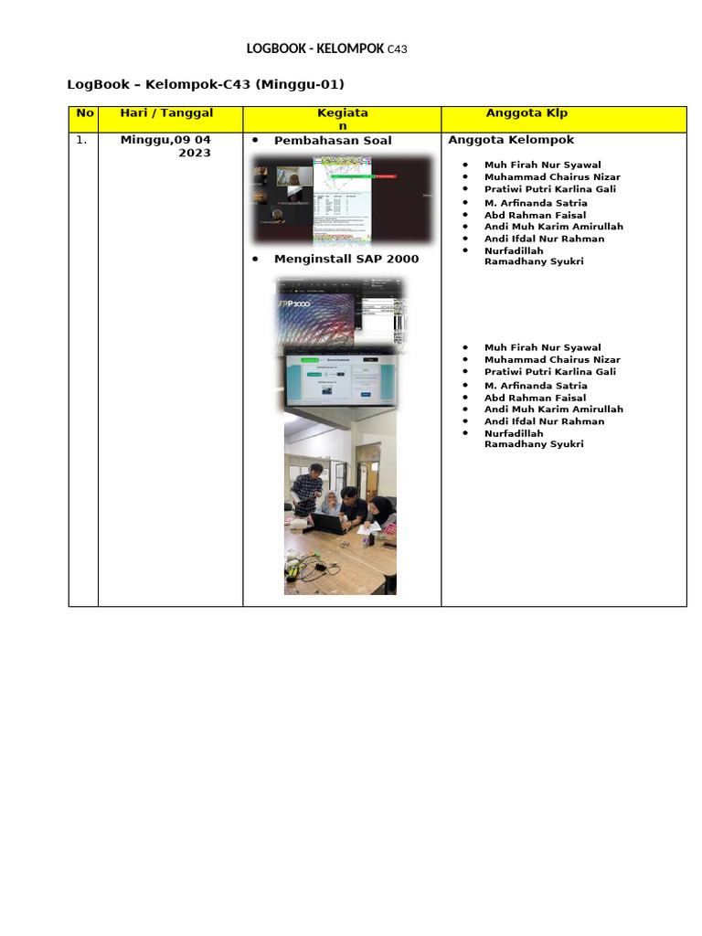 Logbook 1-7 (Kelompok c43) | PDF