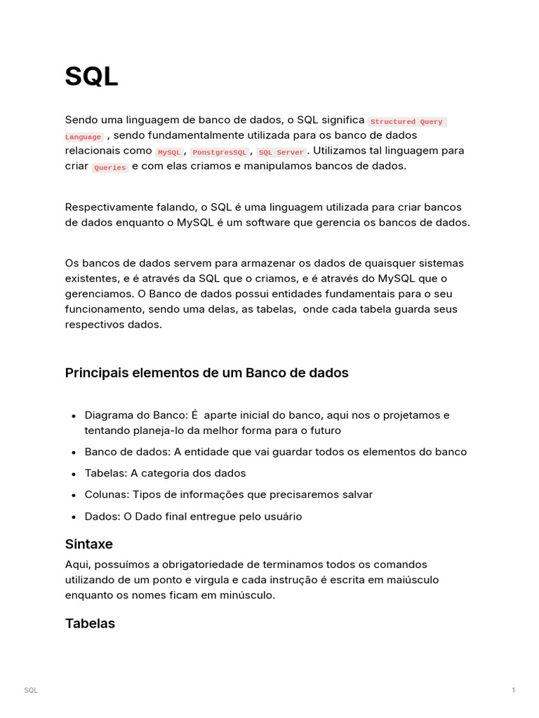 Principais Elementos de Um Banco de Dados: Structured Query Language Mysql Ponstgressql SQL ...