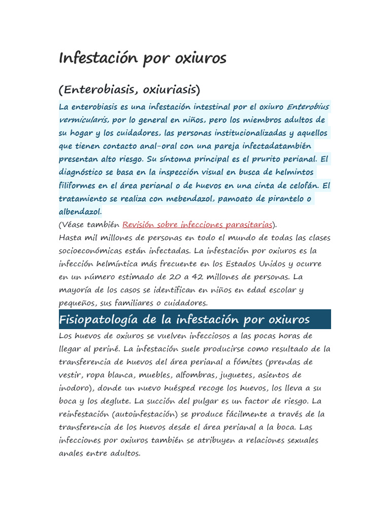 Infestación Por Oxiuros | PDF | Especialidades Medicas | Salud y bienestar