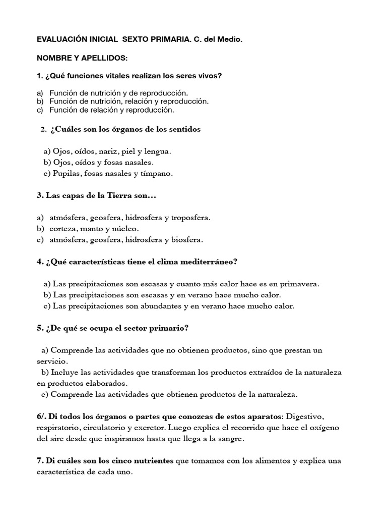 SEXTO EVAL. INICIAL pdf | PDF SEXTO EVAL. INICIAL pdf | PDF