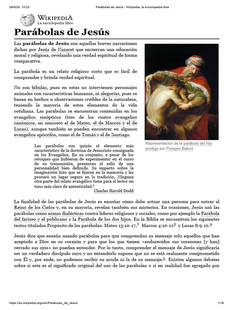 Parábolas de Jesús - Wikipedia, La Enciclopedia Libre | PDF