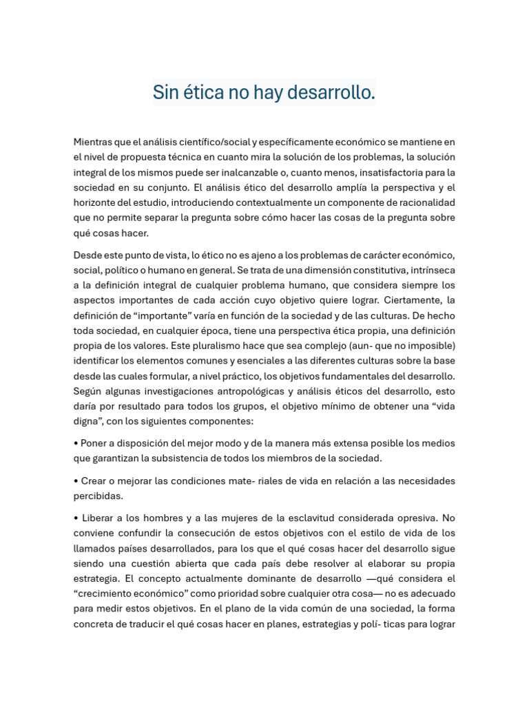 Sin Ética No Hay Desarrollo | PDF