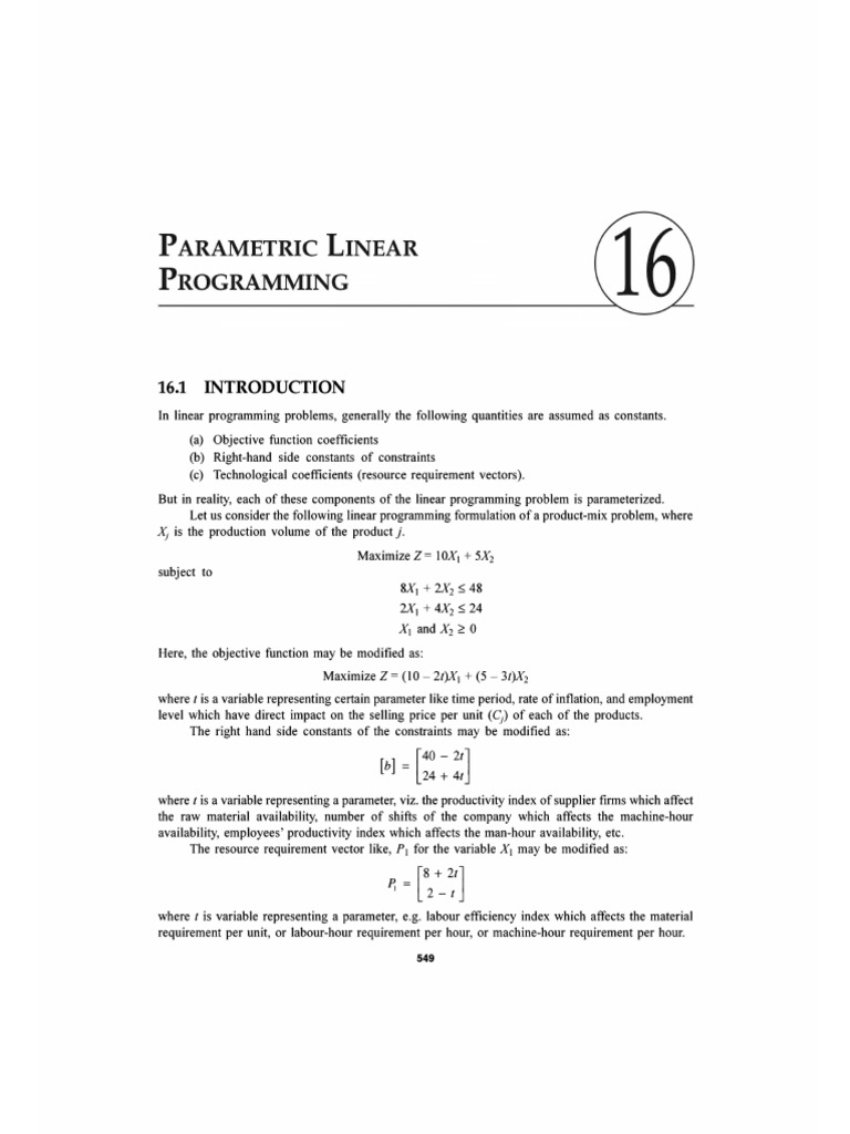Parametric Linear Programming Pdf