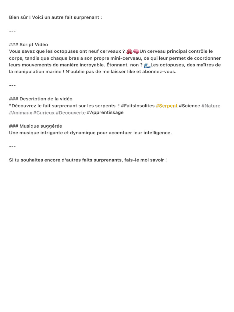 Bien Sûr ! Voici Un Autre Fait Surprenant | PDF