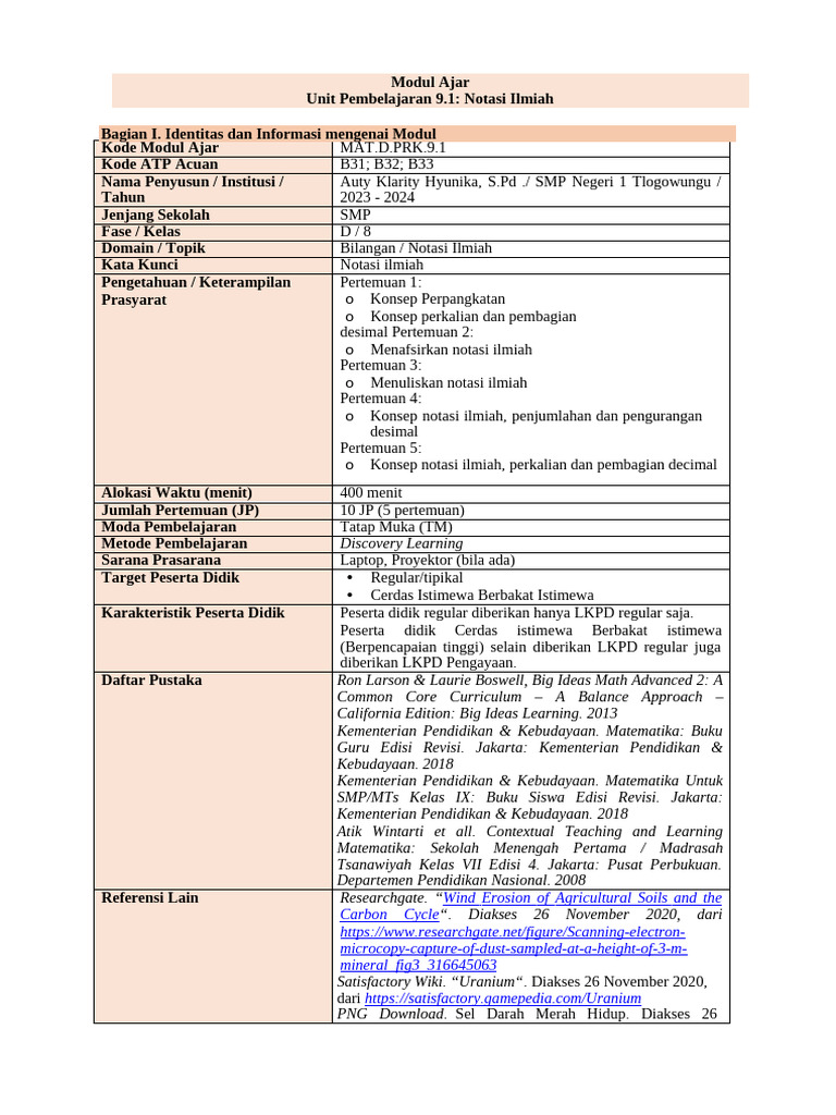 MODUL BILANGAN BERPANGKAT MTK Kls 8 | PDF | Seni
