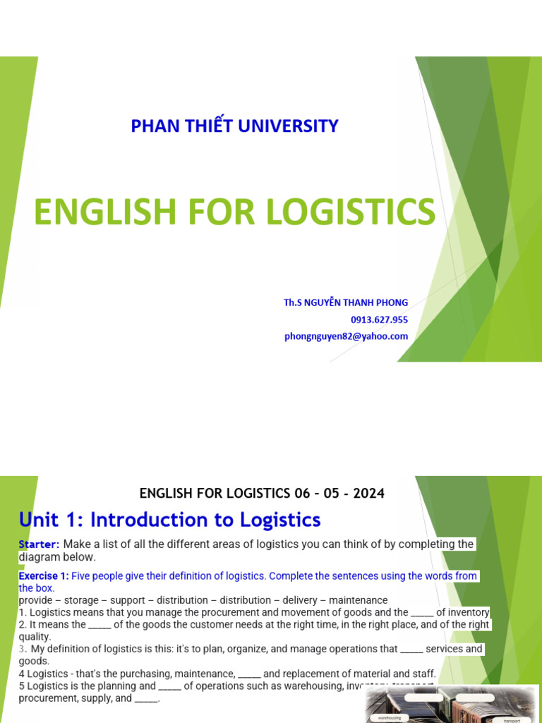 Unit 1 Introduction To Logistics | PDF | Logistics | Cargo