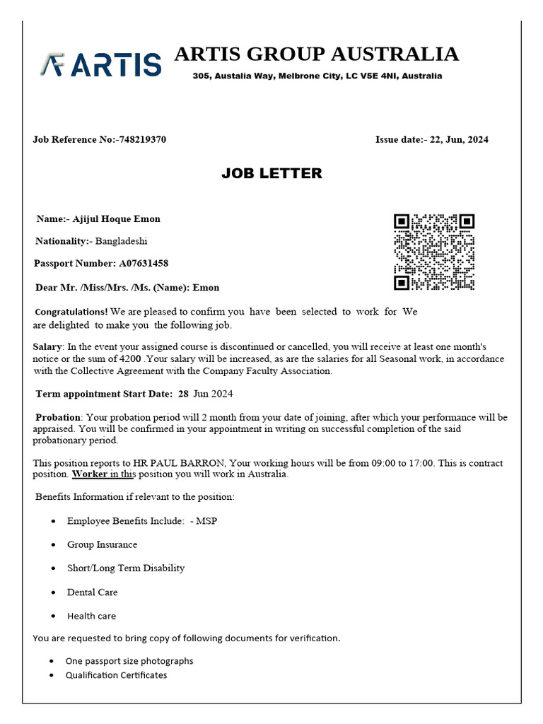 Emon Job Letter | PDF