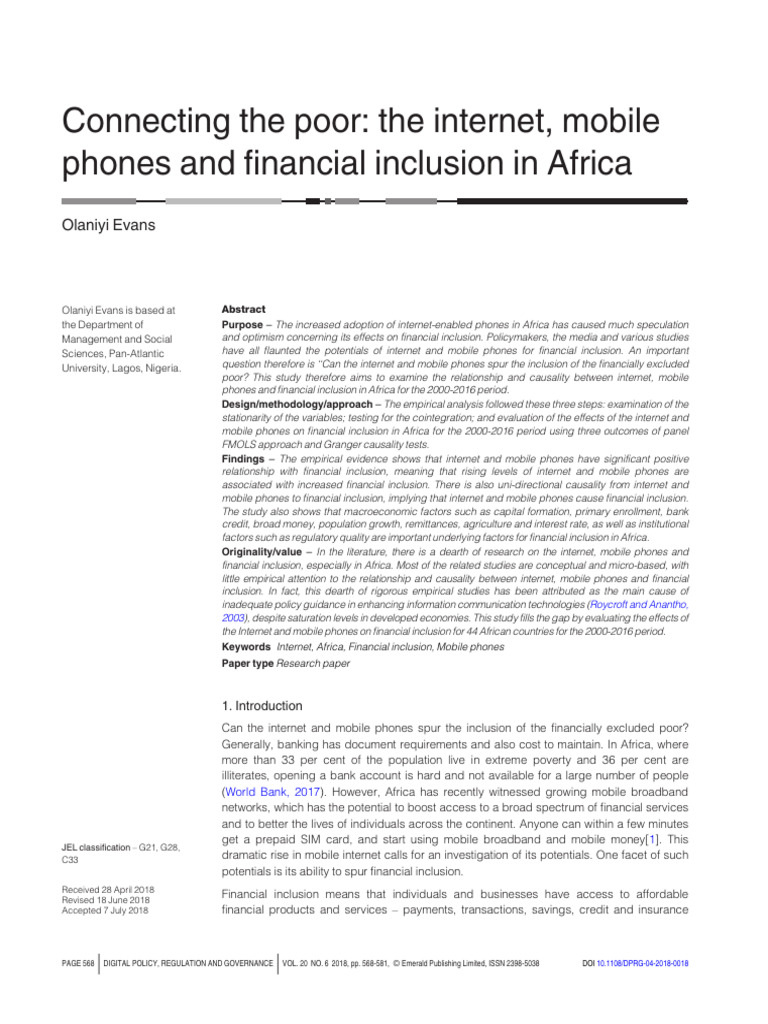 Connecting The Poor: The Internet, Mobile Phones and Financial ...