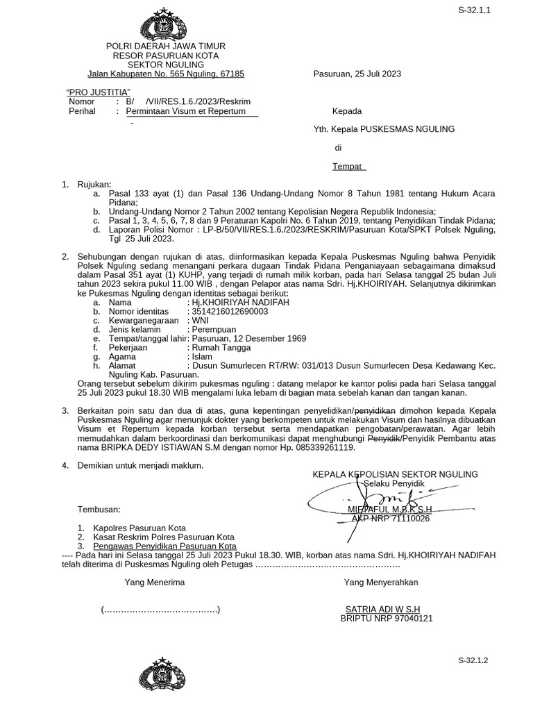 Visum Et Repertum, Outopsi, Penyerahan Mayat | PDF