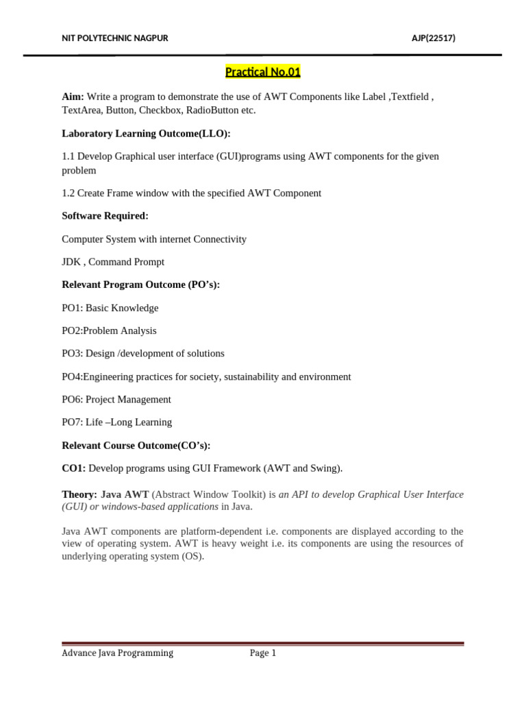 AJP Practical File | PDF