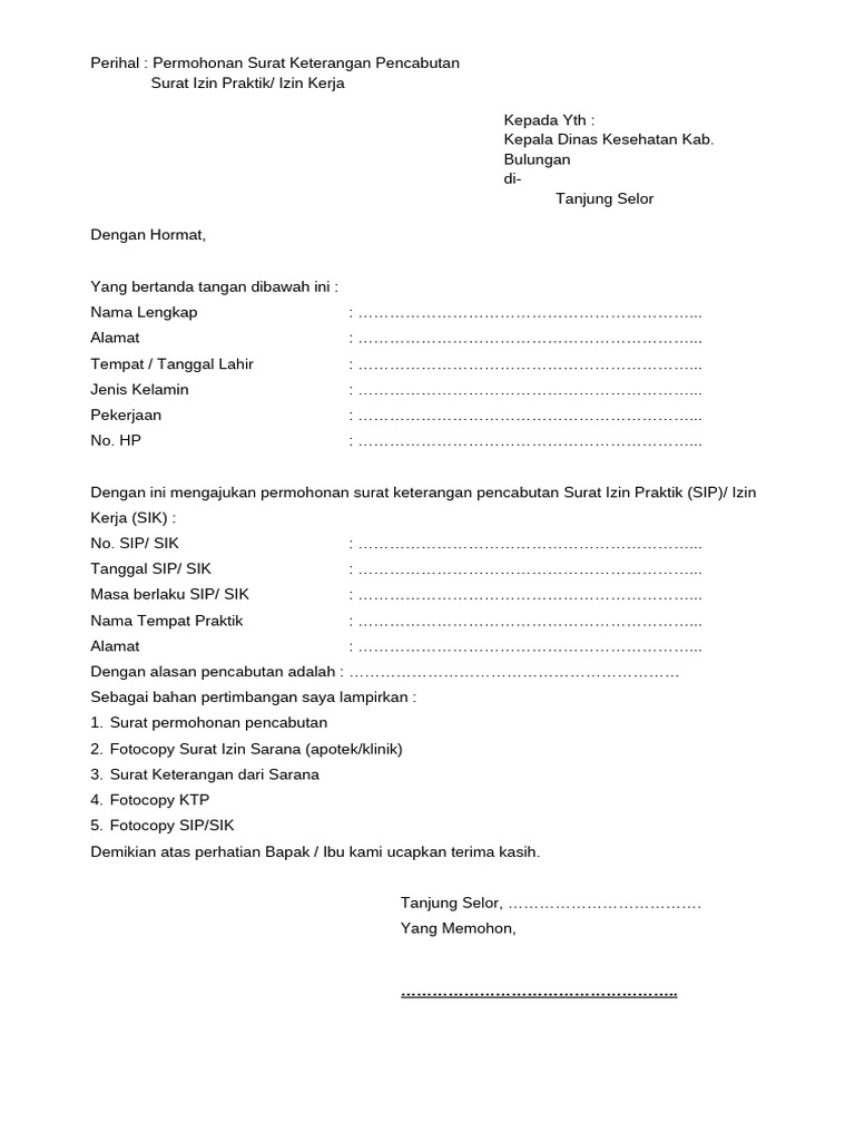 Blanko Rekomendasi Pencabutan SIP | PDF